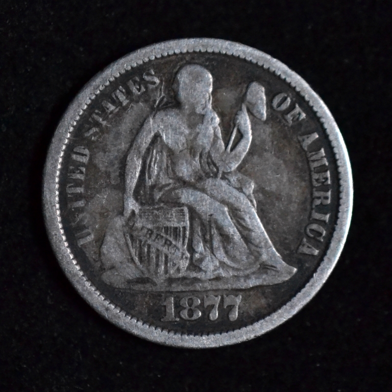 1877-CC 10C Seated Liberty Dime - Very Fine Ding