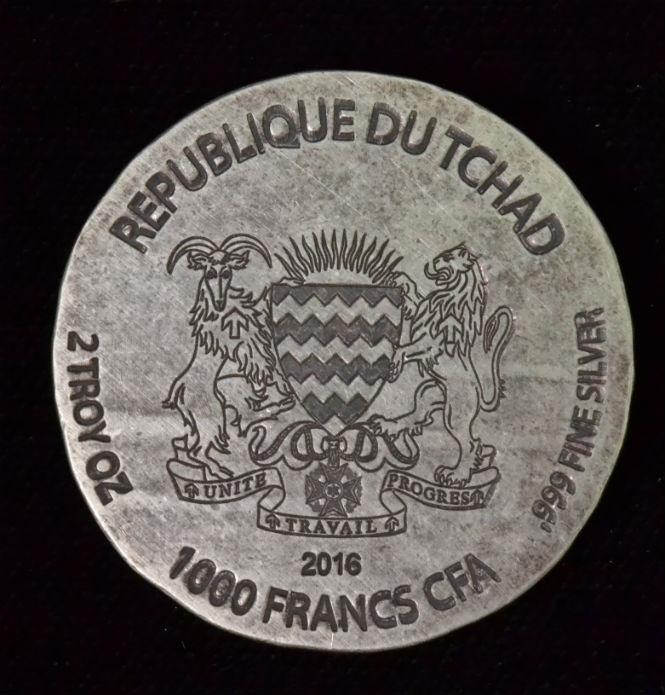 2016 2 oz Silver Republic of Chad Horus Coin