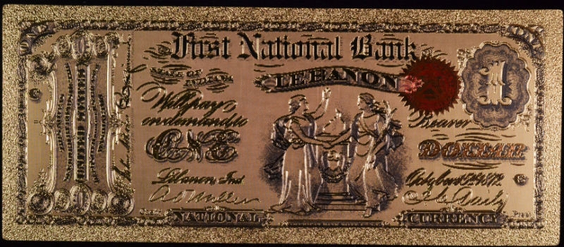 24K Plated $1 First National Bank of Lebanon Note