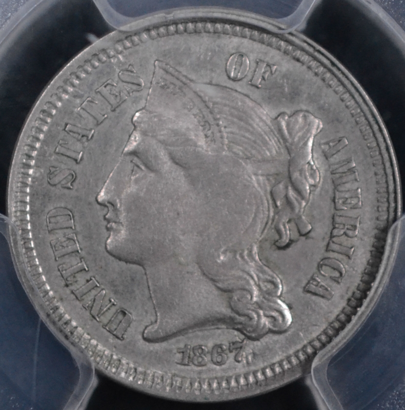 1867 3C Nickel Three-Cent Piece - PCGS AU 58 36428826