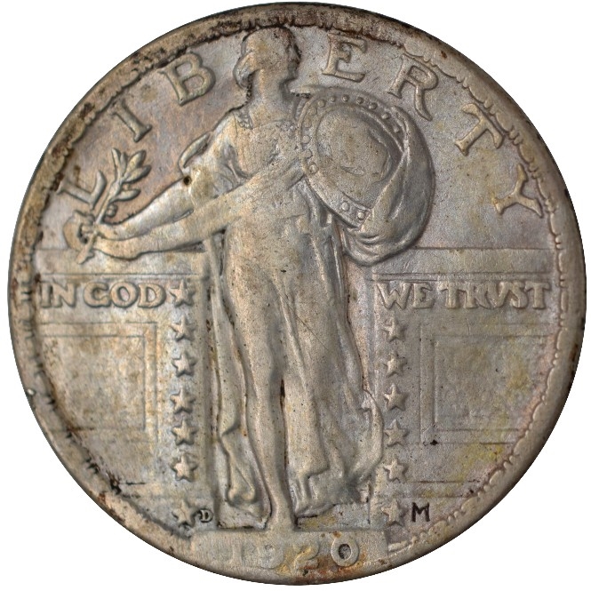 1920-D U.S. 25¢ - Standing Liberty Silver Quarter - EF (Cleaned)