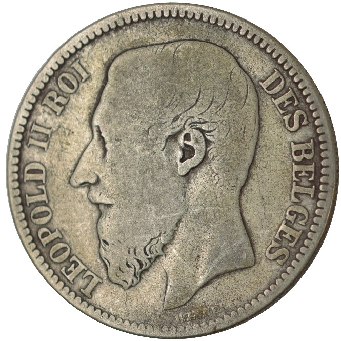 1866 Belgium 2 Francs - Léopold II (French legend; Silver)