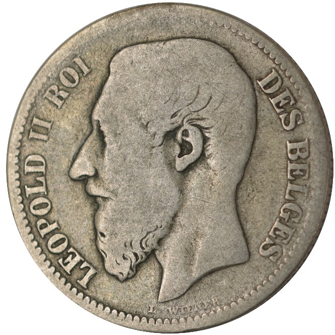 1867 Belgium 2 Francs - Léopold II (French legend; Silver)
