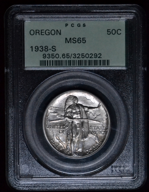 1938-S 50C Oregon Trail Memorial Commemorative Half Dollar PQ! - PCGS MS 65