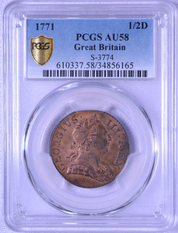 1771 1/2D Great Britain Half Penny PCGS AU 58 34856165