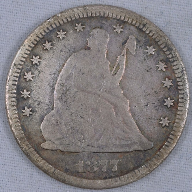 1877-CC U.S. 25¢ - Seated Liberty SIlver Quarter - VF