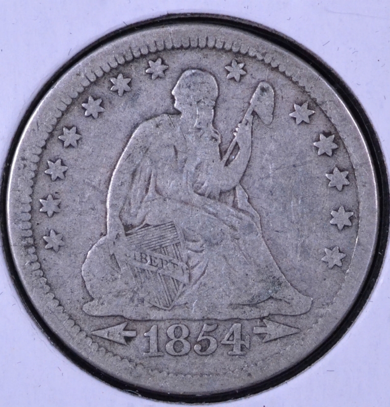 1854 25C Seated Liberty Quarter Arrows - F Cleaned