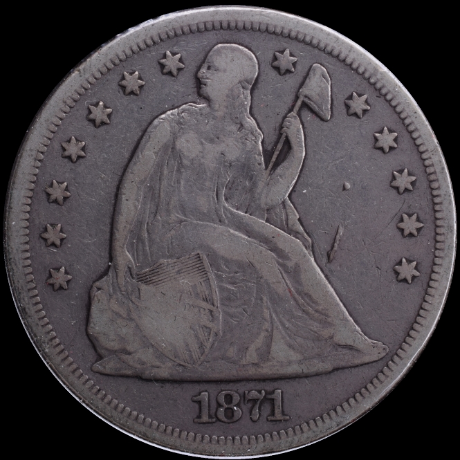 1871 $1 Liberty Seated Silver Dollar - Fine