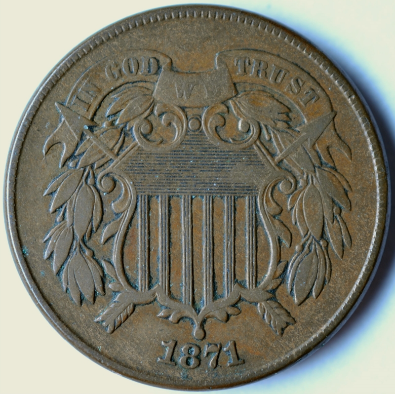 1871 2C Two-Cent Piece - Extremely Fine