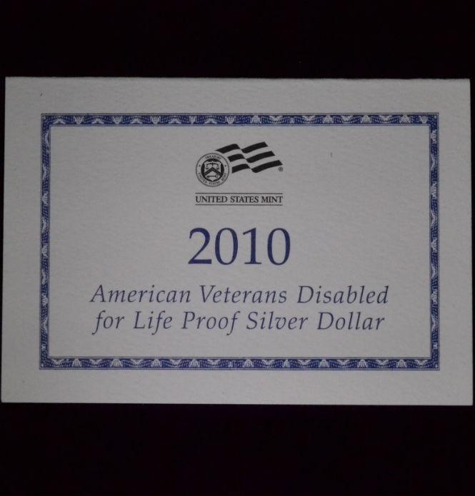 2010-W American Veterans Disabled for Life Commemorative Silver Dollar PF