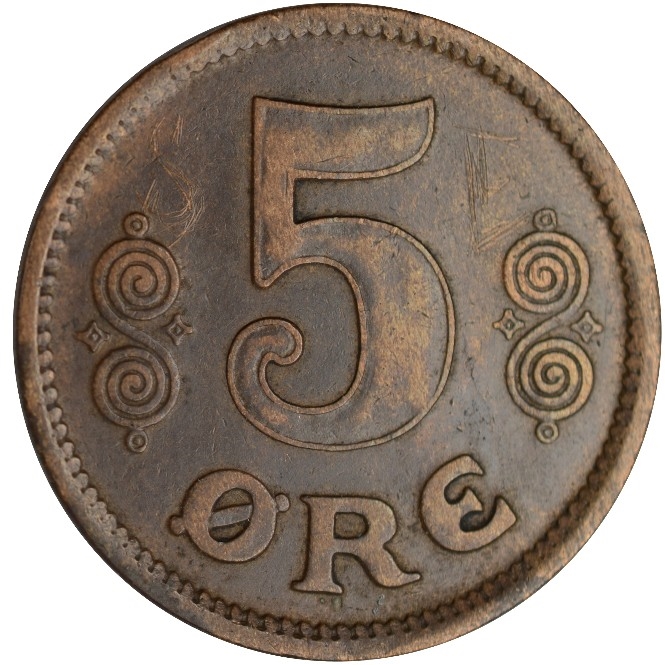 1917 Denmark 5 Ore - Christian X