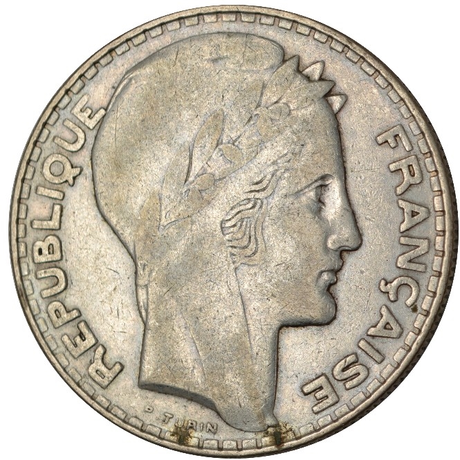 1929 France 20 Francs (Silver)