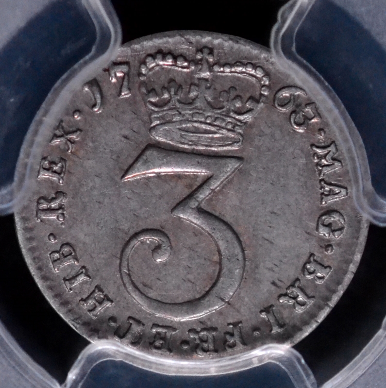 1763 Great Britain 3 Pence - George III - PCGS AU58