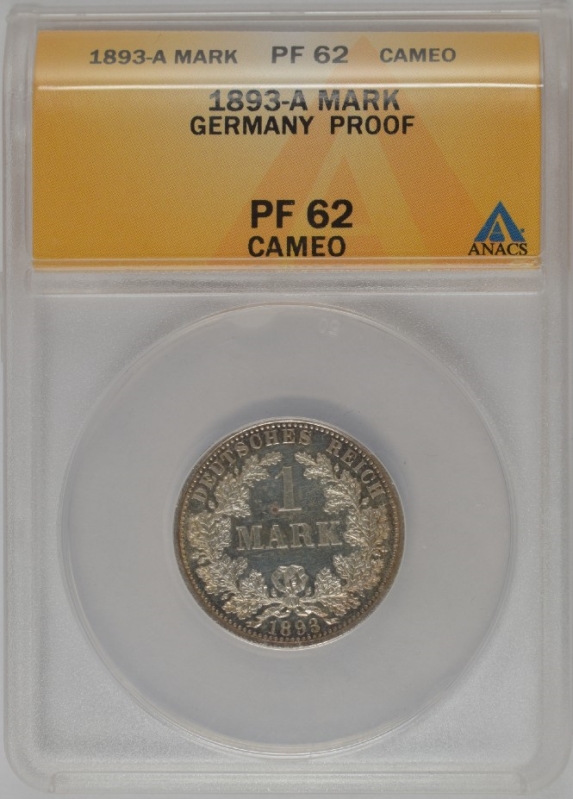 1893-A Germany 1 Mark - Wilhelm II (Small Shield) - ANACS PF62CAM