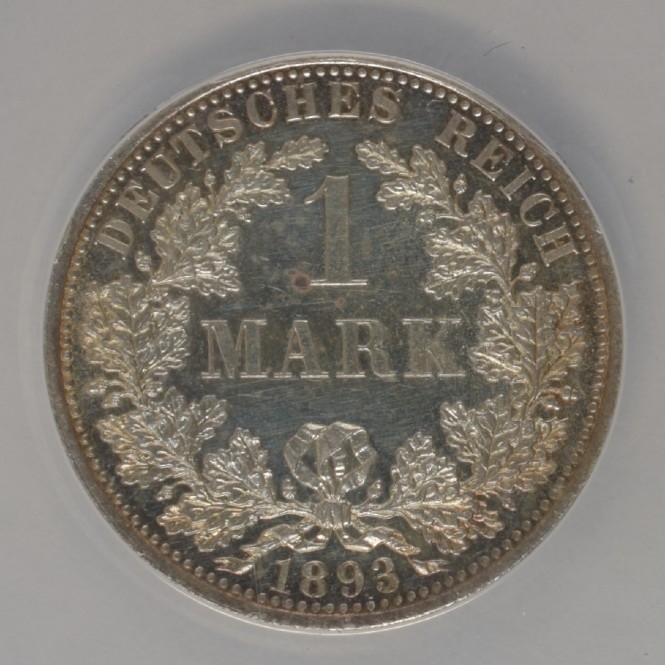 1893-A Germany 1 Mark - Wilhelm II (Small Shield) - ANACS PF62CAM