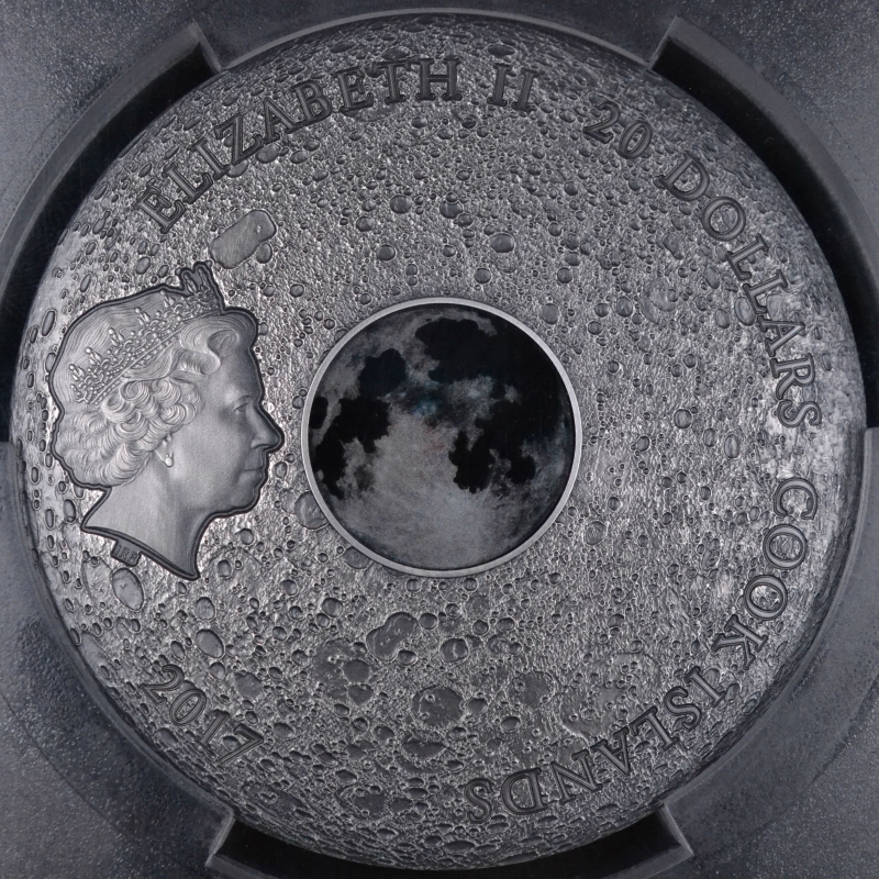 2017 $20 Cook Islands Moon, The Earth Satellite 3oz .999 Silver PCGS MS70