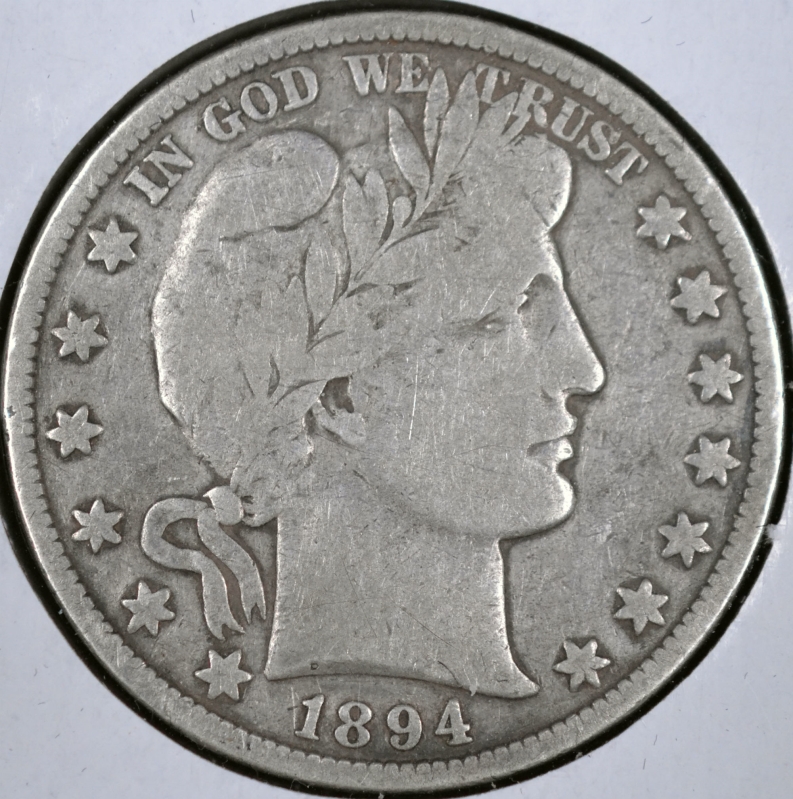 1894 50C Barber Half Dollar - Very Good, Cleaned