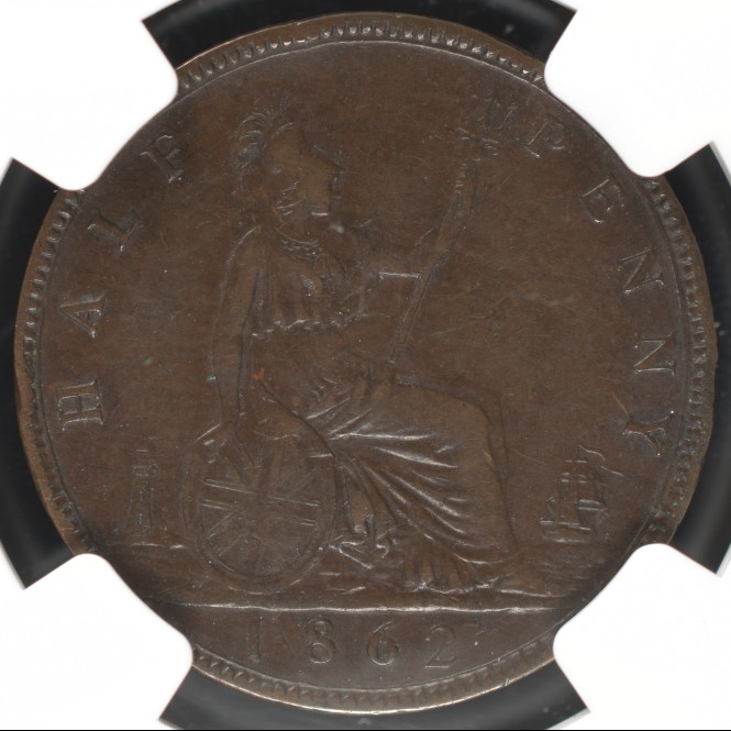 1862 Great Britain 1/2 Penny - Victoria (2nd Portrait) - NGC XF Details