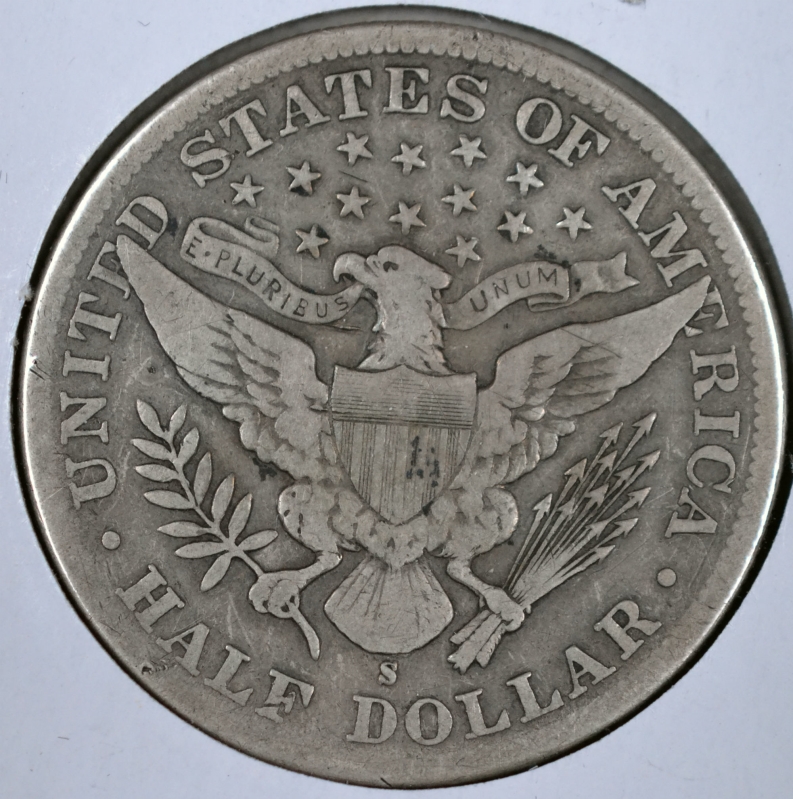 1896-S 50C Barber Half Dollar - Very Good Plus