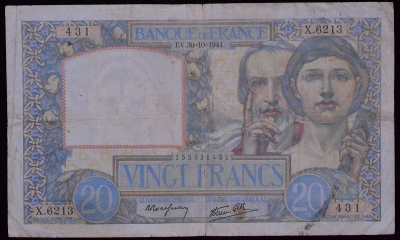 1941 France 20 Francs Note 30-10-1941 155321431