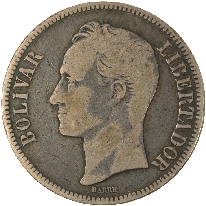 1886 Venezuela 5 Bolivares (Silver)