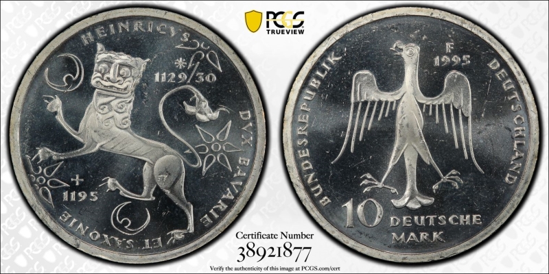 1995-F Germany 10 Deutsche Mark - PCGS MS64 KM# 186