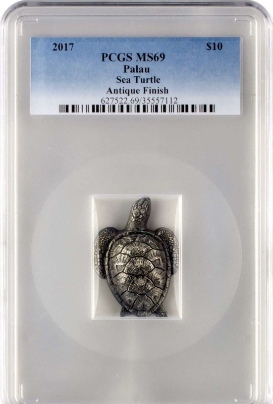 2017 45g Silver $10 Palau Sea Turtle PCGS MS69 HIGH RELIEF