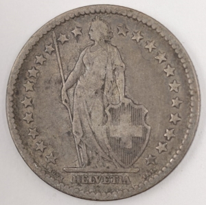 1878-B Switzerland 2 Francs (Silver) - Helvetia Standing