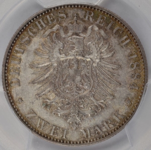 1884-A German States 2 Mark - Principality of Reuss-Schleiz - PCGS AU58