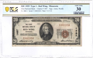 1929 U.S. $20 - The First National Bank of Red Wing Minnesota - PCGS VF30
