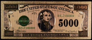 24K Plated $5,000 Small Size Federal Reserve Note