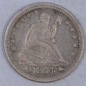 1854 U.S. 25¢ - Seated Liberty Silver Quarter (Arrows) - EF