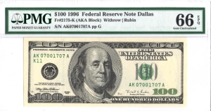 1996 $100 - U.S. Federal Reserve Note Dallas - PMG Gem Uncirculated 66EPQ